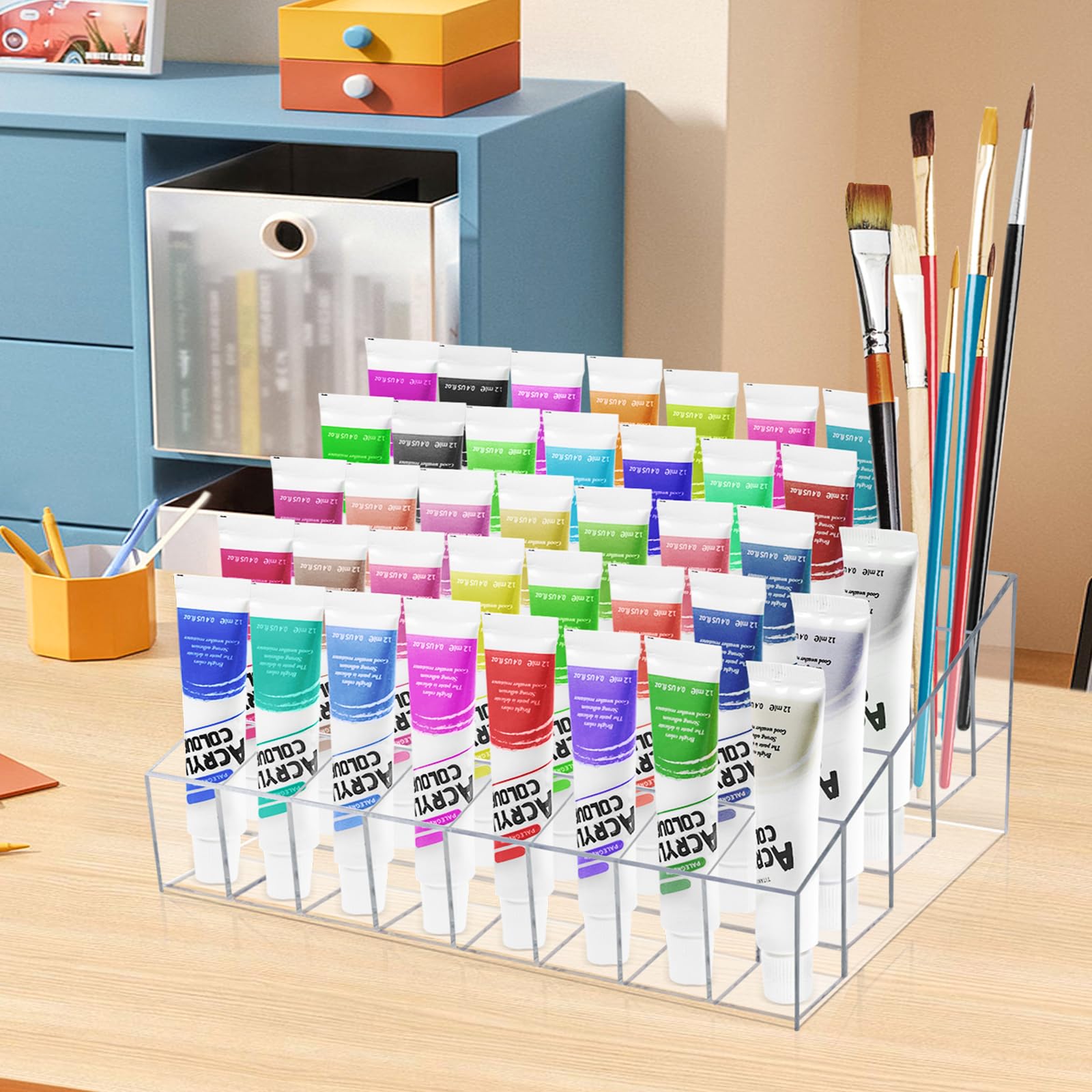 Vowcarol Acrylic Paint Tube Organizer 40 Slots, Watercolor Paint Tube Holder Organizer, Acrylic Paint Holder