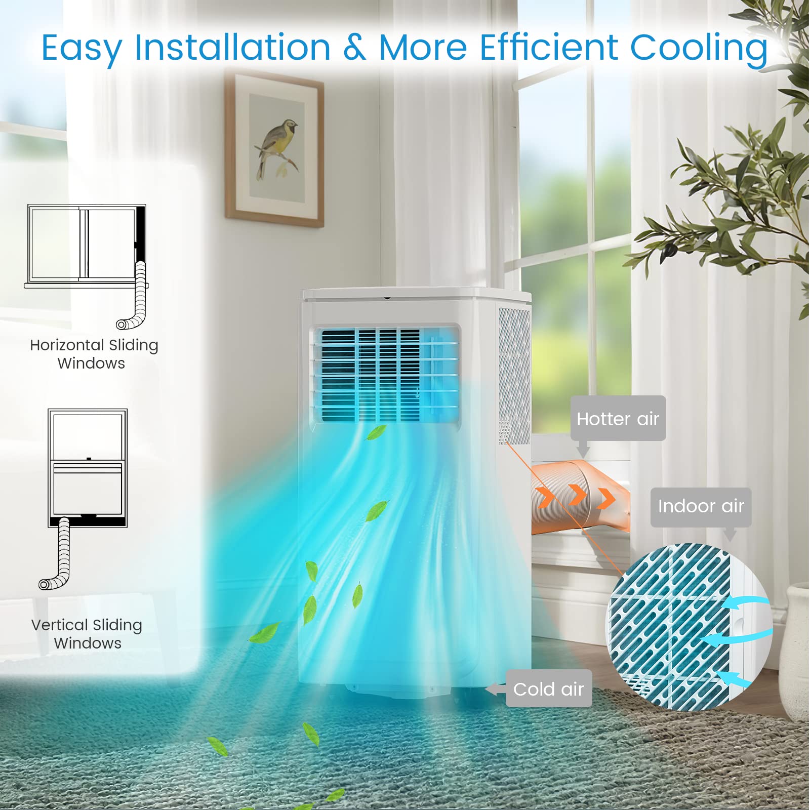 PUKAMI 8000 BTU Portable Air Conditioners,Portable AC Cools up to 350 Sq.Ft,Room Air Conditioner with Remote Control,Dehumidifier & 3-in-1 Floor Standing Air Conditioner 24Hrs Timer