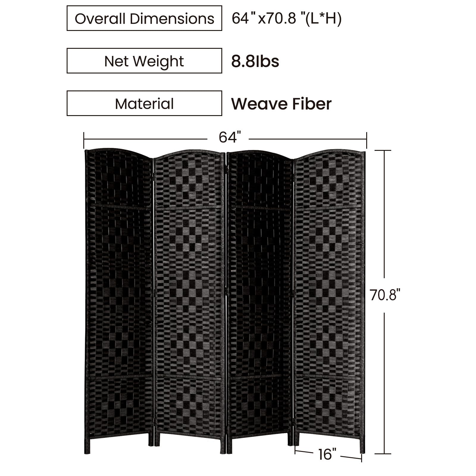 Rose Home Fashion Room Divider, Room Dividers and Folding Privacy Screens, 16" Privacy Screen 4 Panels Room Divider Wall Partition Room Dividers Panel Screen,6 ft.Tall, White