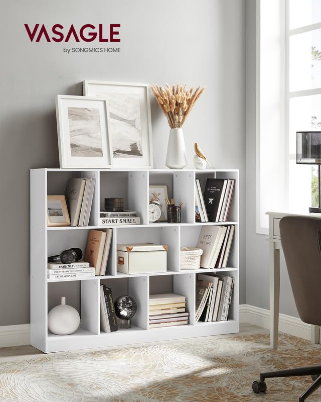 VASAGLE Bookshelf, Bookcase, Book Shelf, Storage Shelf, with 11 Storage Compartments, for Study, Bedroom, Living Room, White ULBC054T14
