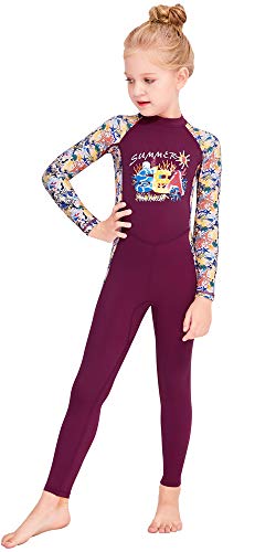 Kids One Piece Long/Short Sleeve Swimsuit Sun Protection Sunsuit Purple M