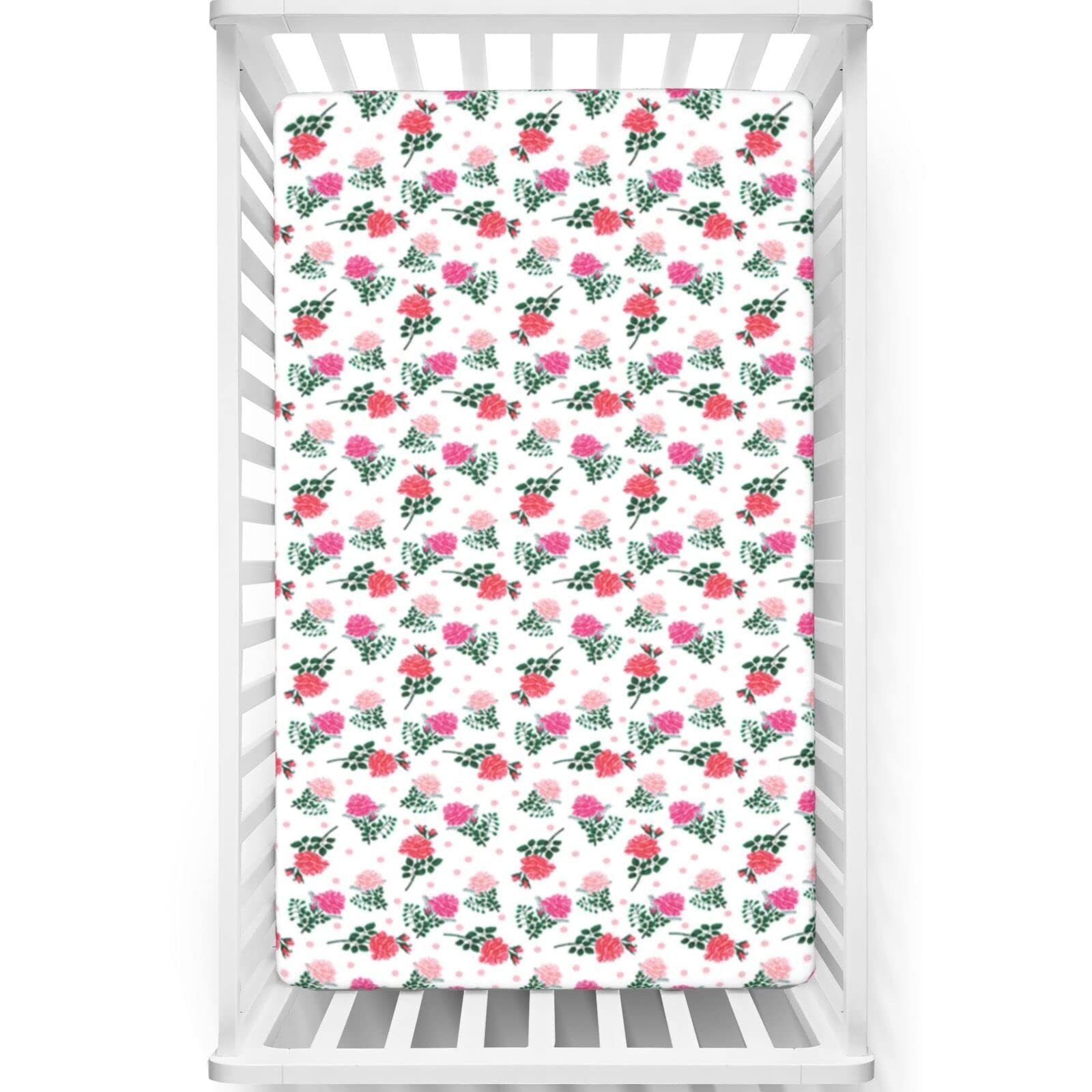 Rose Themed Fitted Mini Crib Sheets,Portable Mini Crib Sheets Soft and Breathable Bed Sheets-Great for Boy or Girl Room or Nursery,24β x38β,Rose Dark Coral