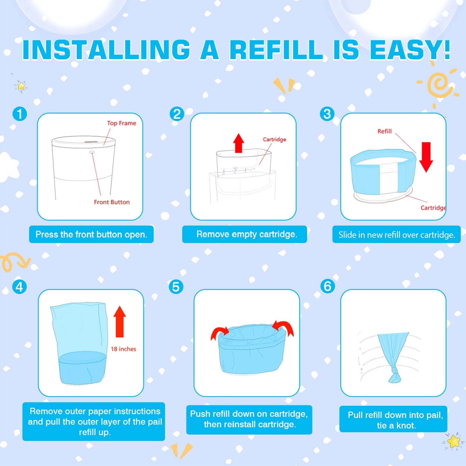 Refills Compatible with Dekor Plus Diaper Pails 4 Pack Extended Version Diaper Pail Liners Baby Powder Scent