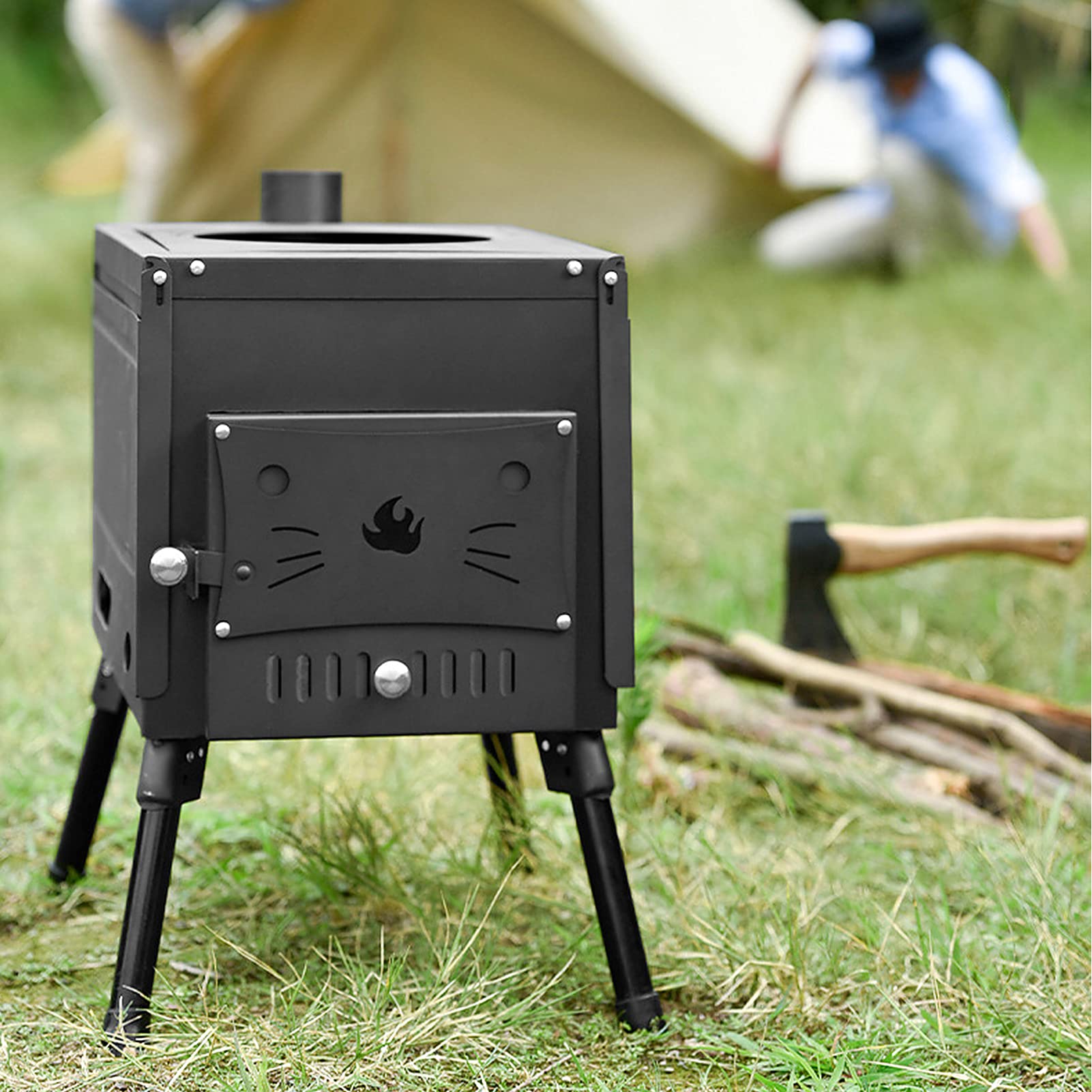MengK Portable Foldable Wood Burning Stove Camp Tent Stove with Chimney Pipe for Tent Shelter Heating Cooking
