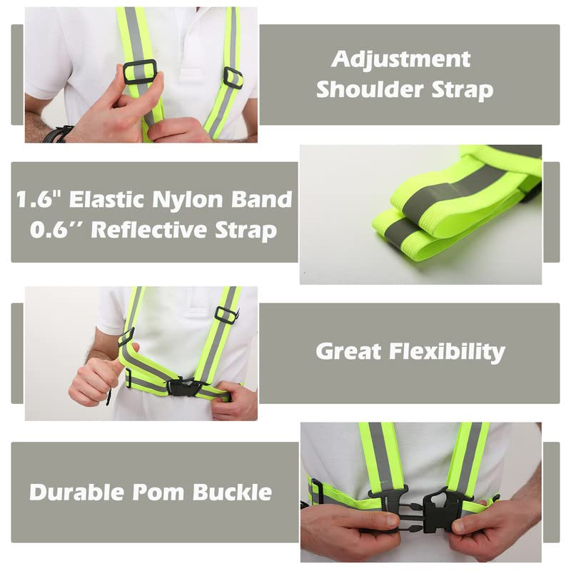 Reflective Vest Straps 2 Pack, Unisex Safety Reflective Vest Running with Adjustable, Waterproof and Lightweight, Reflective Vest Gear Warning Vests for Night Running Cycling Jogging Walking, Green