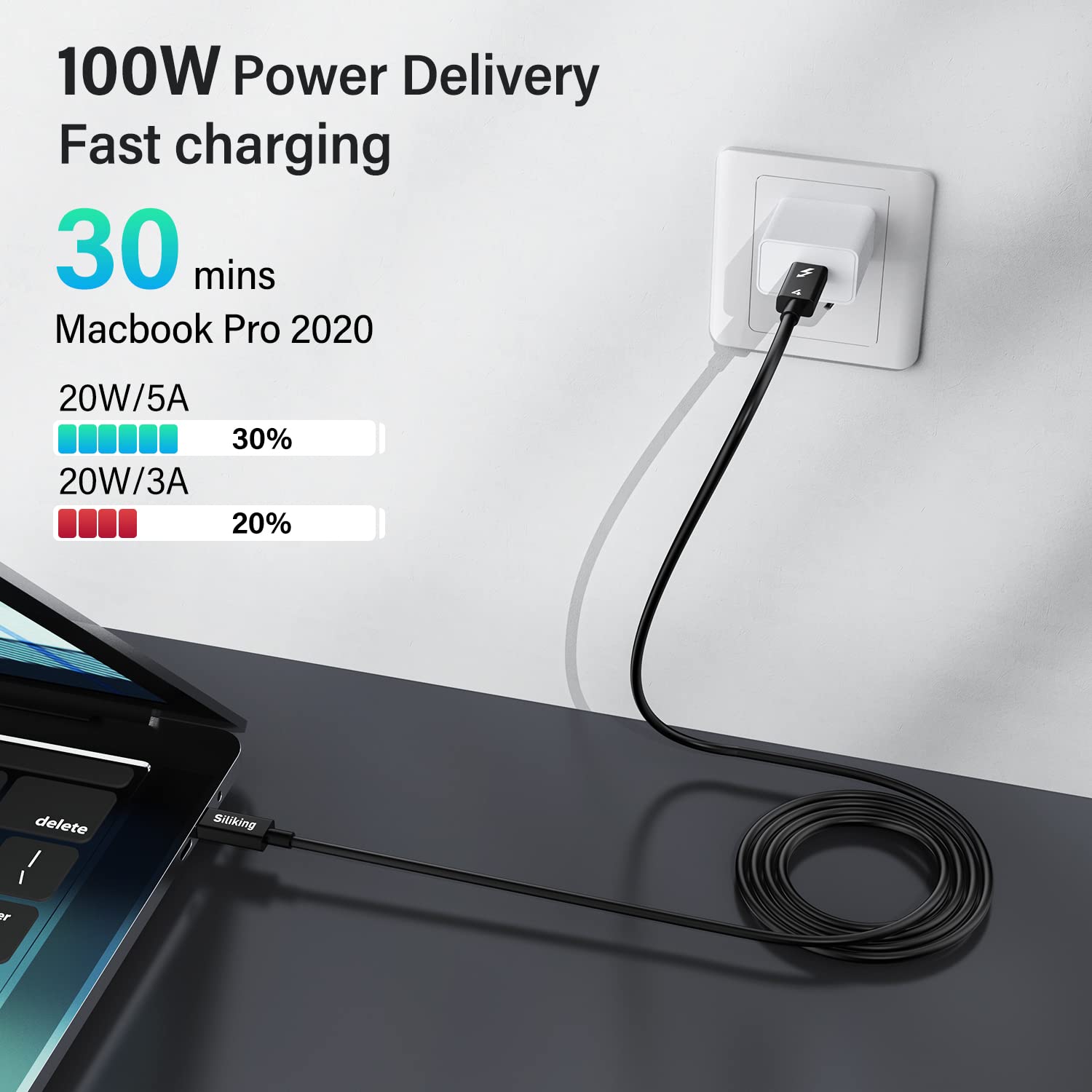 Siliking [Intel Certified Thunderbolt 4 Cable 3.3ft, Thunderbolt Cable with 100W PD Charging and 40Gbps Data Transfer, 8K@60Hz USB C Monitor Cable for MacBook Pro M1 External SSD eGpu