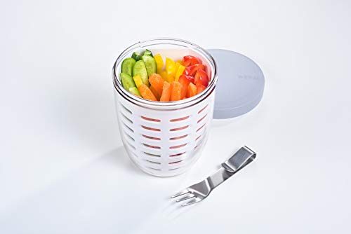 MEPAL, Fruit and Veggie Snack Pot with Airtight Lid, Colander and Fork, Portable, BPA Free, Nordic White, Holds 600ml|20oz, 1 Count