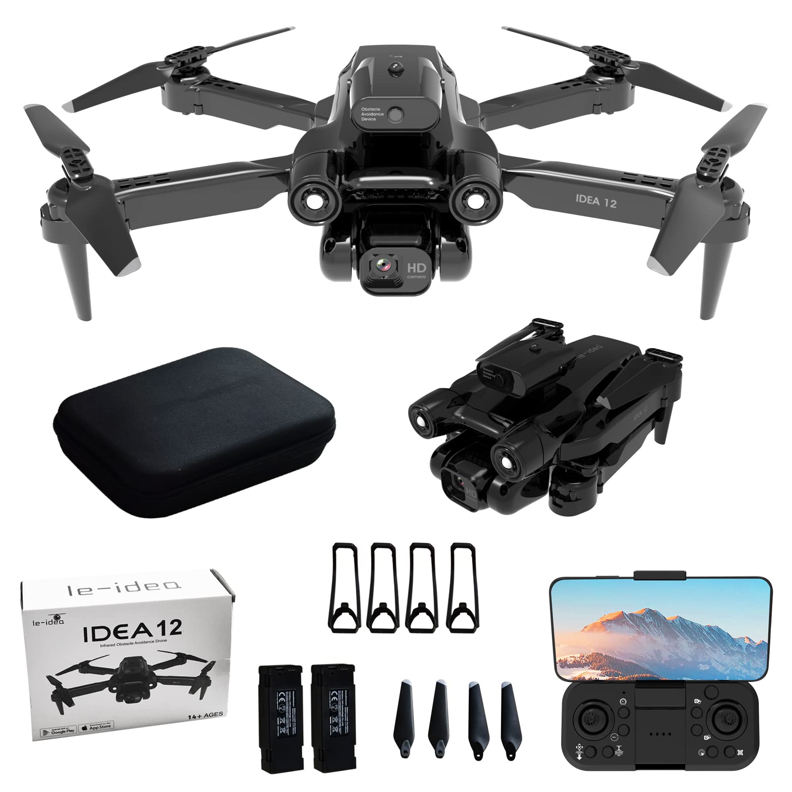 IDEA12 Mini Drones with 1080P HD Camera for Adults and Beginners, Foldable FPV RC Drone Quadcopter with 360° Active Obstacle Avoidance, Dual Cameras, 2 Batteries Helicopters Gifts