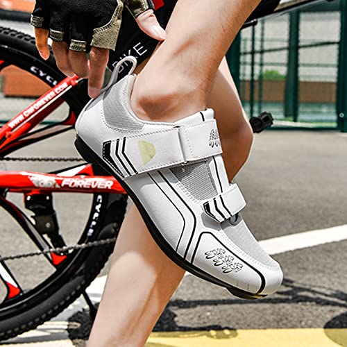 Mens Cycling Shoes Indoor Road Bikes Shoes Compatible with Peloton with Look Delta Cleats,White,8