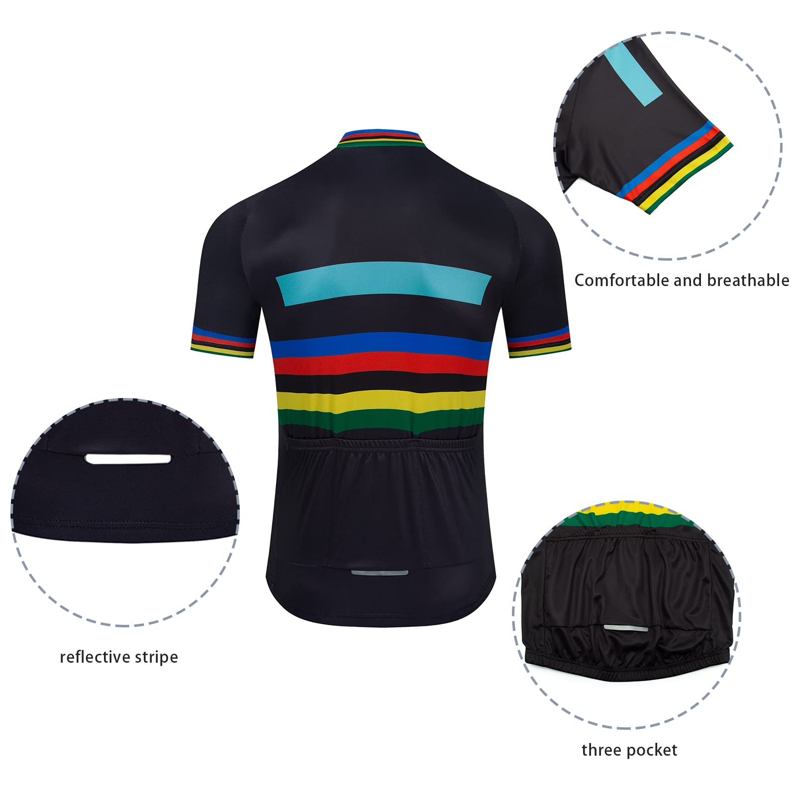 Men's Cycling Jersey Set Bicycle Short Sleeve Set 3D Cushion Shorts Padded Pants Quick Dry Breathable Shirt Black, L