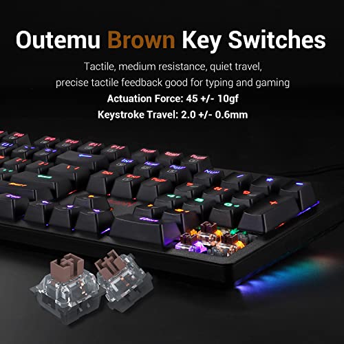 Redragon S117 Gaming Keyboard Mouse Combo Mechanical RGB Rainbow Backlit Keyboard Brown Switches RGB Gaming Mouse for Windows PC Gamers (104 keys)