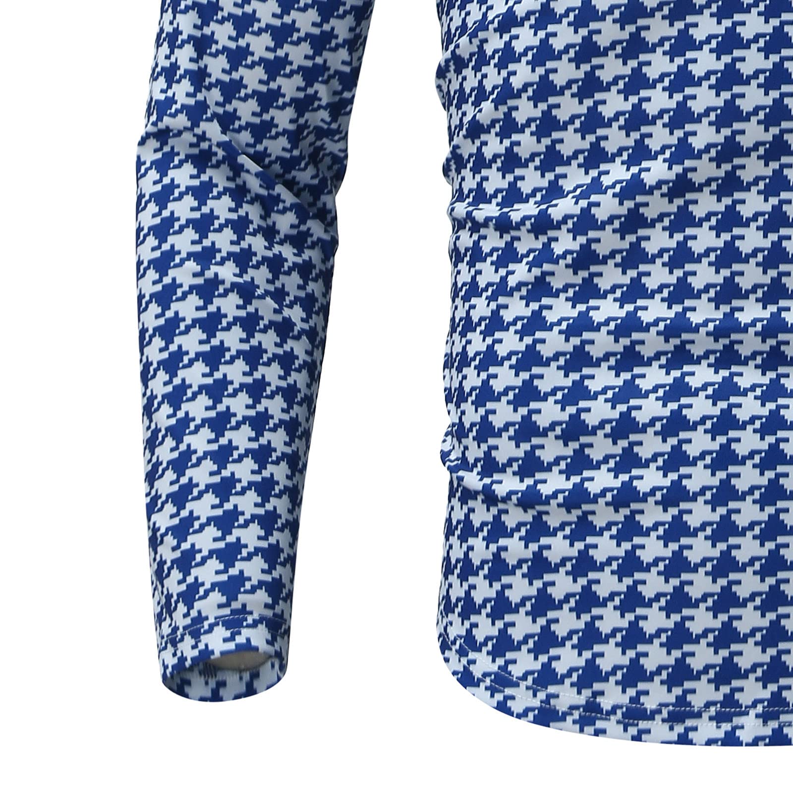 Mens Slim Fit Turtleneck T Shirt Check Houndstooth Lightweight Winter Long Sleeve Warm Underwear Tunic Top(Blue,X-Large)