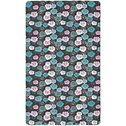 Roses Themed Fitted Crib Sheet,Standard Crib Mattress Fitted Sheet Soft & Stretchy Fitted Crib Sheet-Crib Mattress Sheet or Toddler Bed Sheet,28β x52β,Baby Pink Cadet Blue