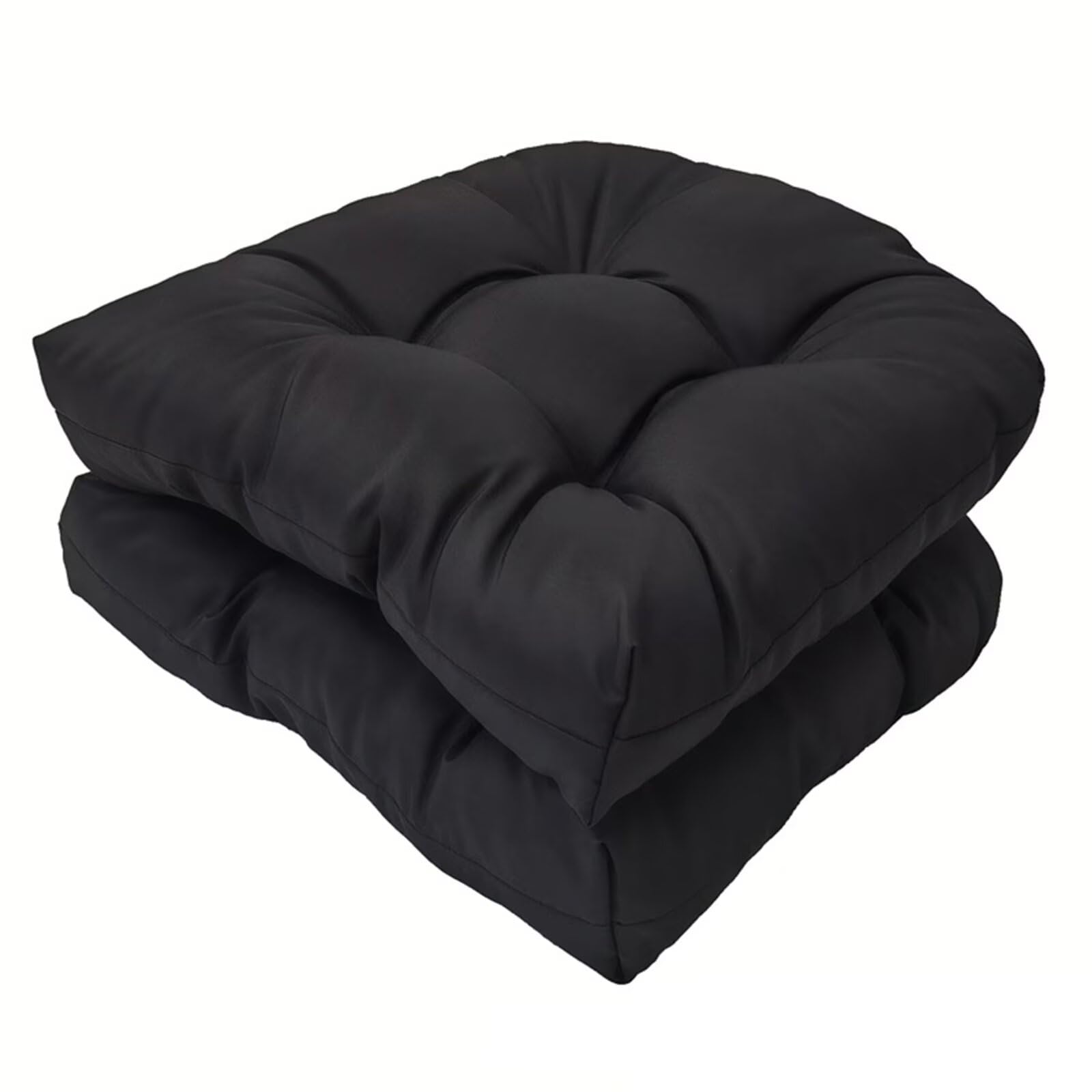Wadser 2 Pack Seat Cushions Black, Waterproof Wicker Chair Cushions, U-Shape Tufted Chair Pads 19x19 inches for Patio Garden Chairs