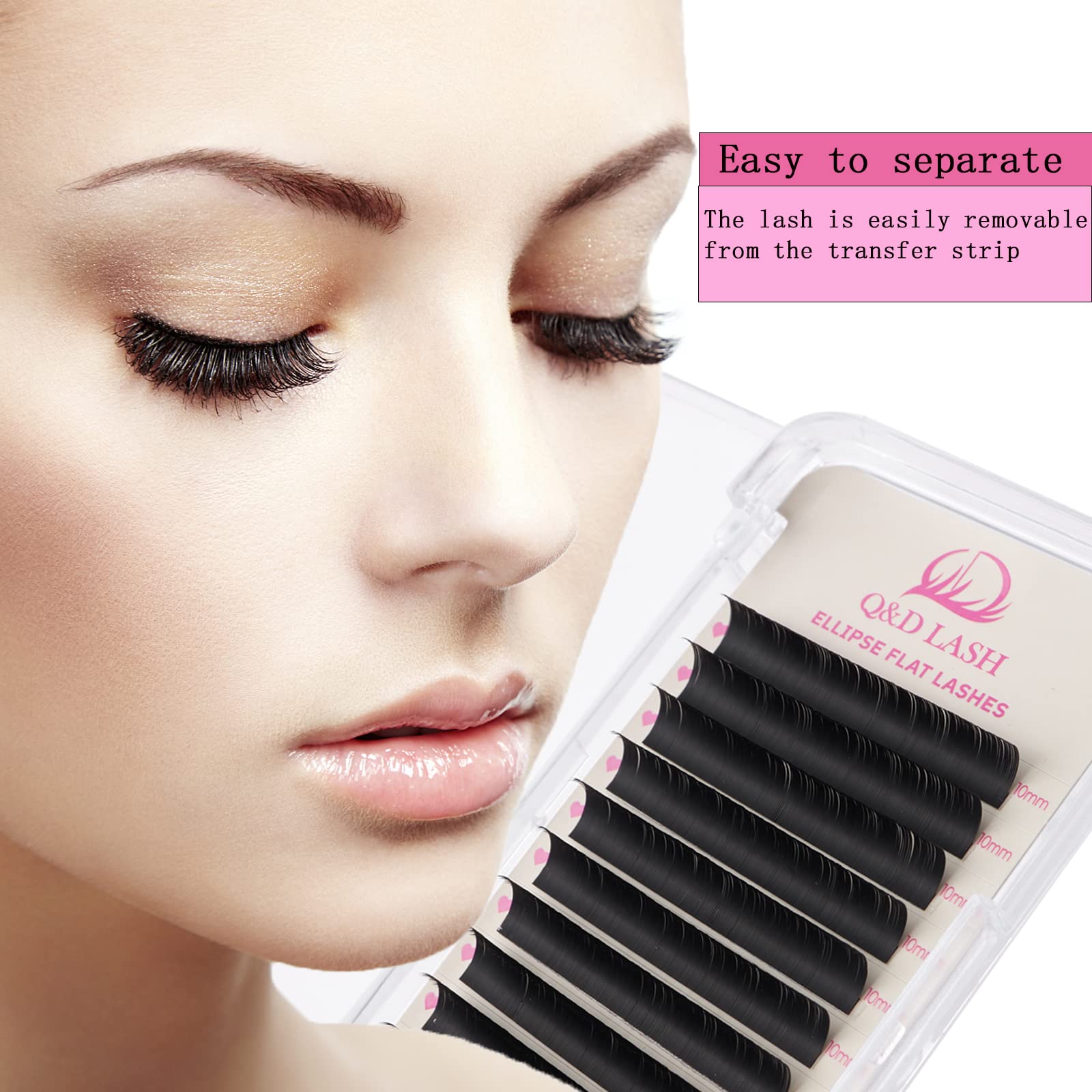 Q&D lash Flat Lashes Eyelash Extensions Ellipse Mixed Tray C/CC/D/DD/L/M Curl 8-25mm Soft and Light Individual Lash Extension(L-0.1,MIX8-15mm)