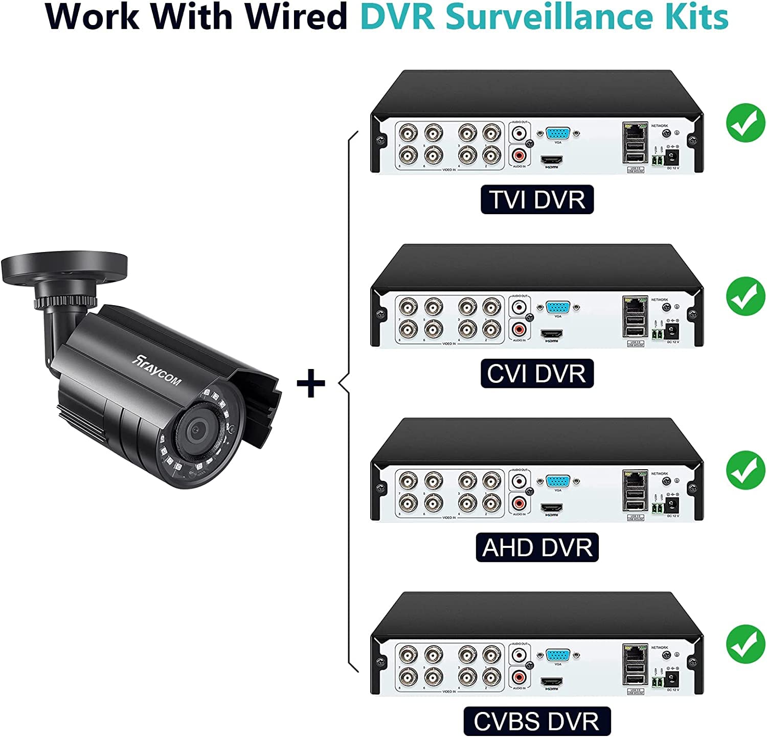 Rraycom 1080P HD 2000TVL Security Camera 4-in-1 TVI/CVI/AHD/960H CVBS CCTV Camera Outdoor Indoor,115ft IR Night Vision, IP67 Weatherproof Bullet Camera for Analog Surveillance DVR