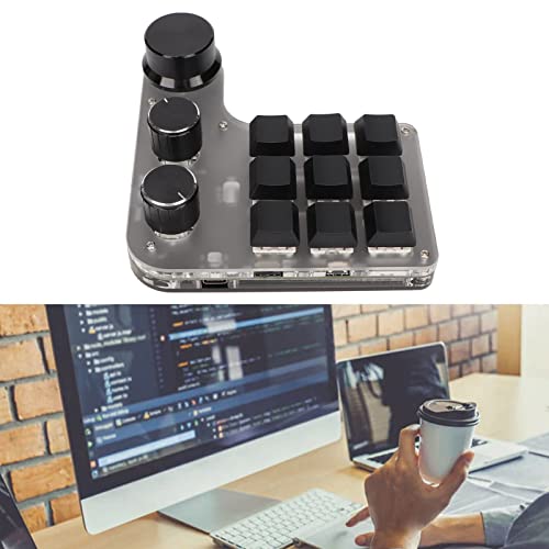 Qinlorgo Mini Custom Keyboard, 1200mAh 3 Knobs Mini Gaming Keyboard 9 Game Keys (Black)
