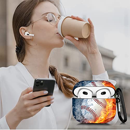 pzicase AirPods 3 Case 2021, AirPods 3rd Third Generation 2021 Protective Cover ,Premium TPU Shockproof Protective Cover for AirPods 3rd with Keychain (Baseball Fire)
