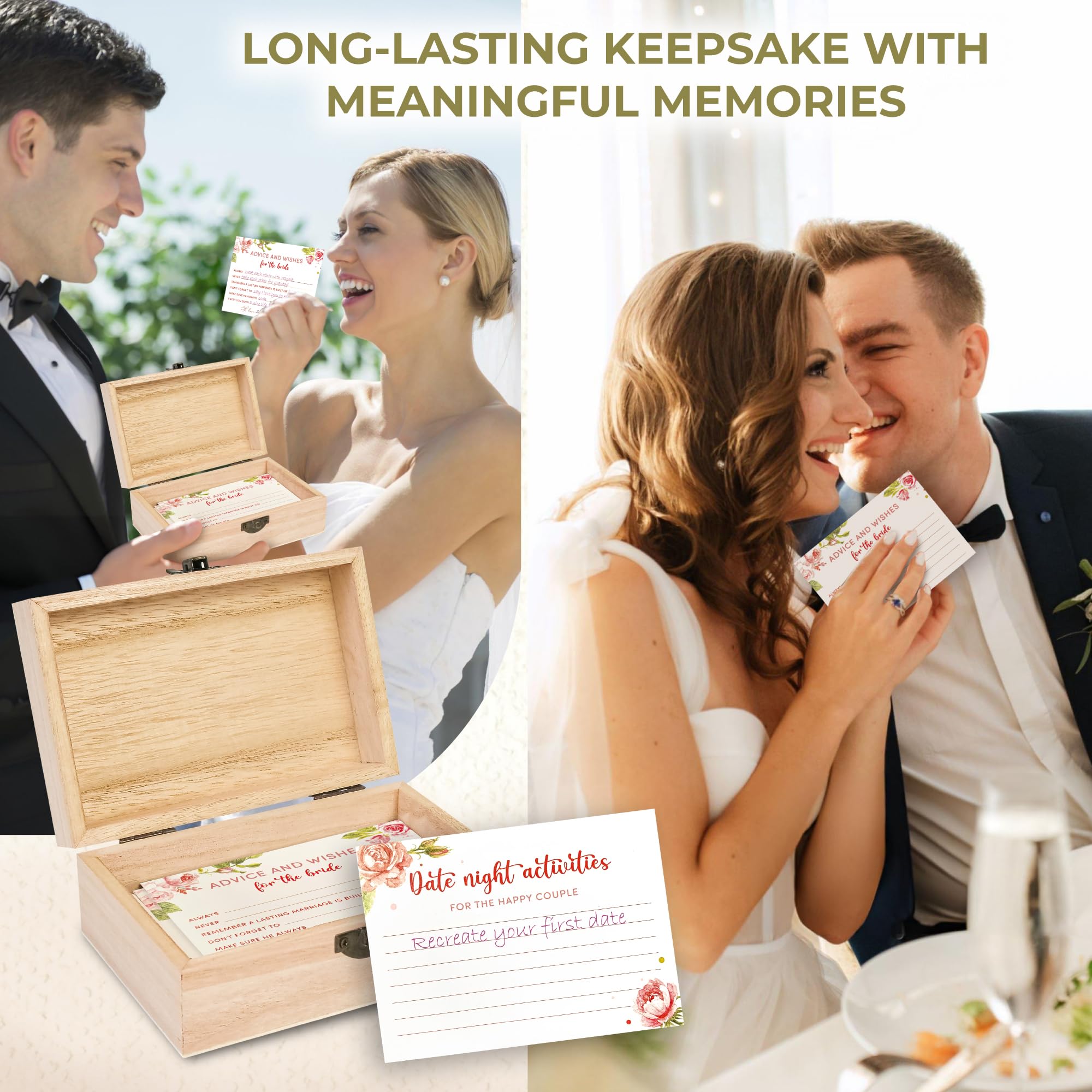 STOFINITY Advice for The Bride Cards - 50 Pcs Wedding Advice Cards for Bridal Shower Decorations, Marriage Advice and Wishes Cards Box for Wedding Shower Decor