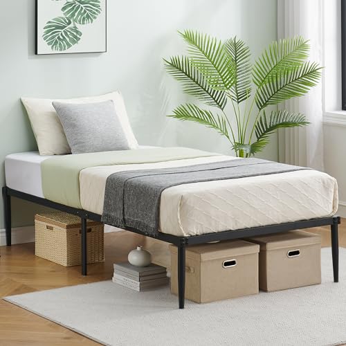 IDEALHOUSE14 Inch Twin Bed Frame No Box Spring Needed, Metal Platform Twin Size Bed Frame, Heavy Duty, Easy Assembly and Noise Free, Black