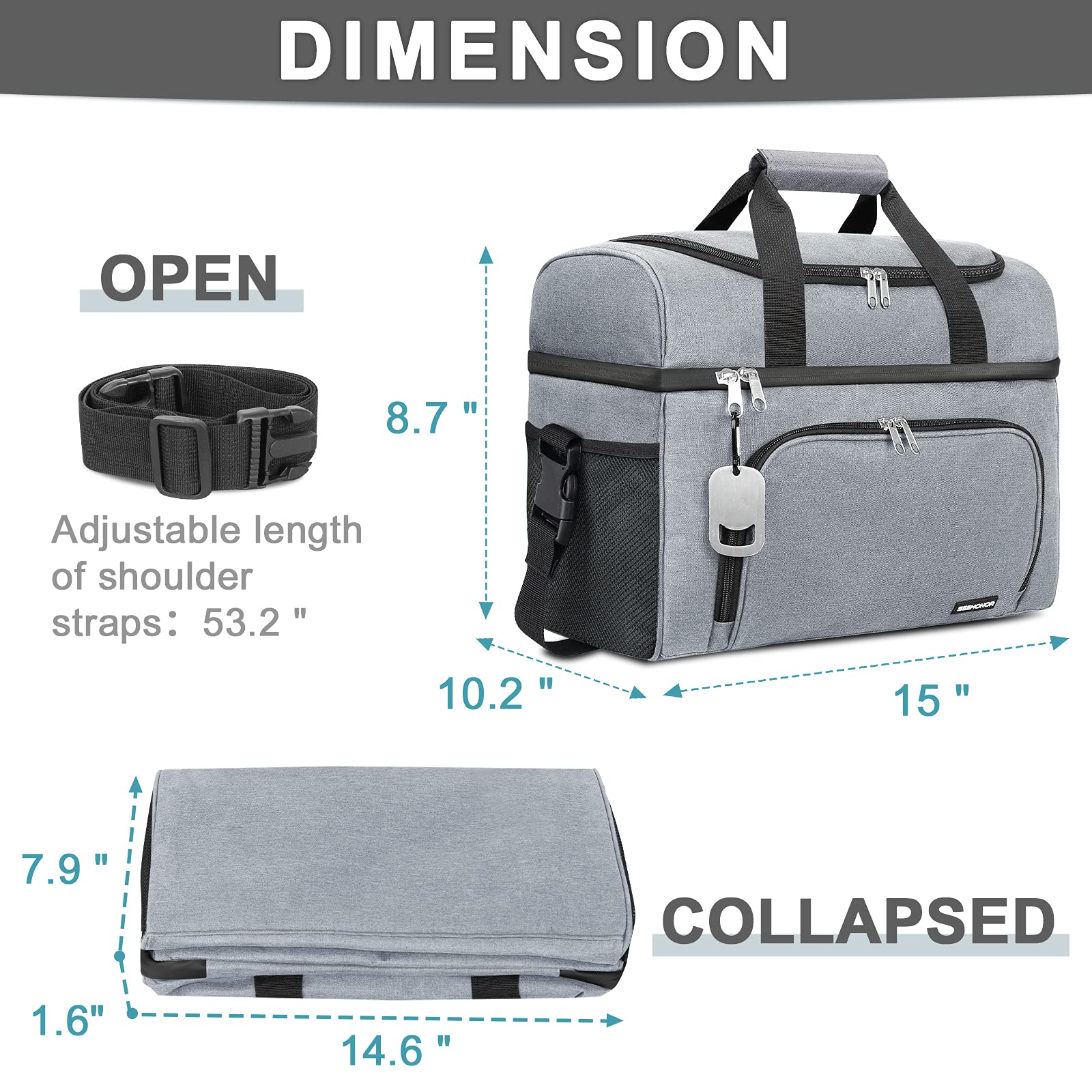 Insulated Large Cooler Bag SEEHONOR Collapsible 36-Can Coolers, Portable Dual Compartment Leakproof Soft Cooler Bag for Camping, Picnic, Beach and Hiking