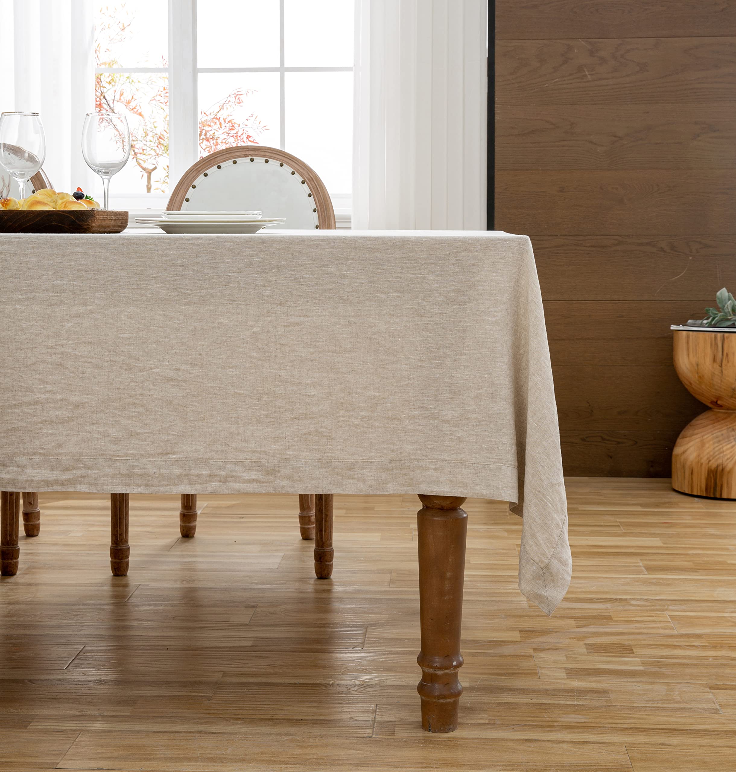 L Linen World 100% Linen Tablecloth,60x90 Inch Natural French Flax Rectangular Oblong Table Cloth for Kitchen, Dining, Party,Indoor,Outdoor,Weddings,Decorative Valentine's Day,Spring,Easter