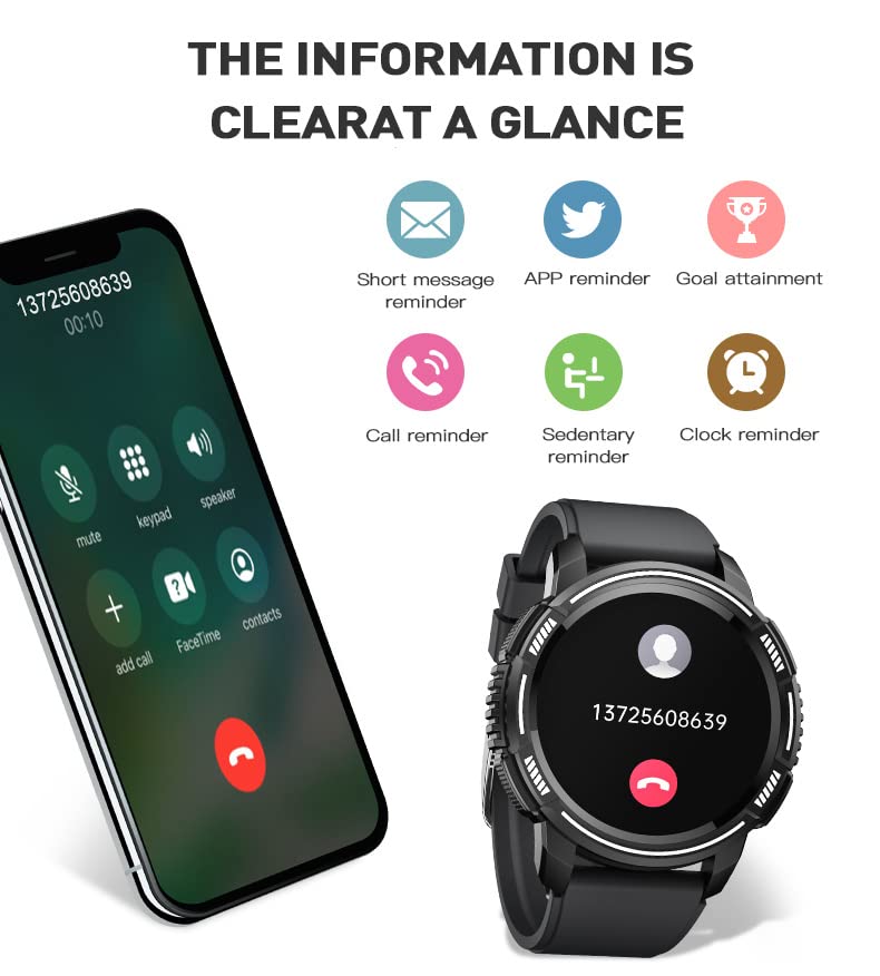 Smart Watches for Men Waterproof Fitness Watch Activity & Fitness Tracker with Notification Reminder/Step Counter/Mileage for Android iOS Phone