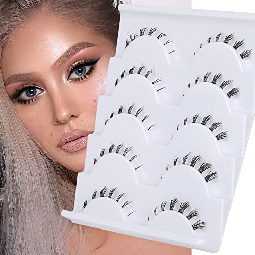 Lower Lashes 5 Pairs Clear Band Bottom Lashes False Eyelashes Natural Look Demi Wispies lashes Strip Eye Lashes Under Lashes Extensions Soft Handmade Fake Lashes Pack by Zenotti