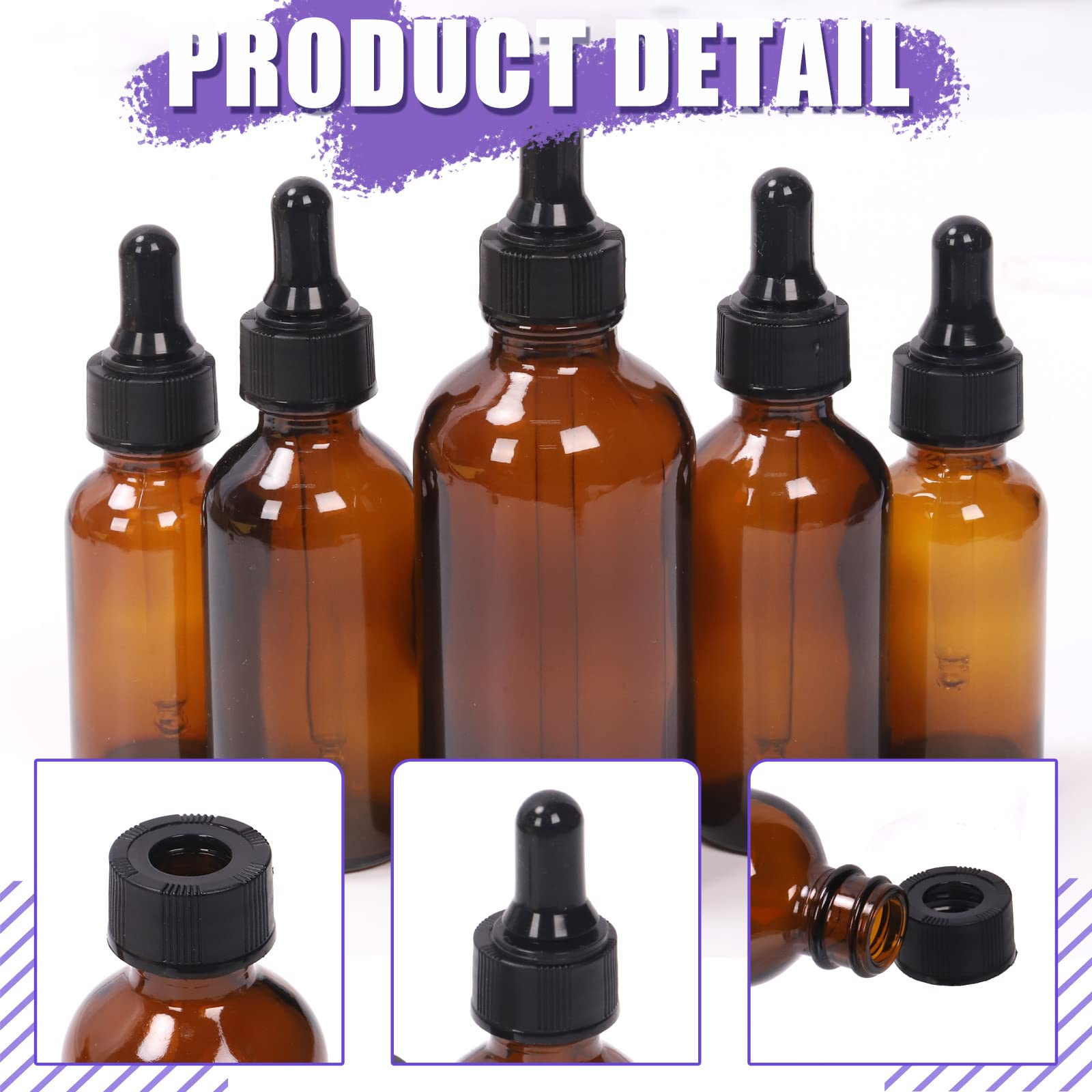 Swpeet 24Pcs 1 oz 2 oz 4 oz Amber Glass Bottles with Black Glass Dropper Assortment Kit, Eye Dropper Bottle Glass Dropper Bottle for Essential Oils, Liquids, Perfume, Leak Proof Travel