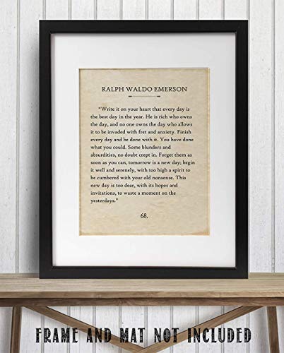 Ralph Waldo Emerson - Write It on Your Heart - Inspirational Quote Book Page Poster for Home and Office Decor, Wall Art for Motivation Inspiration, Book Lovers Gift, 11x14 Unframed Typography Print