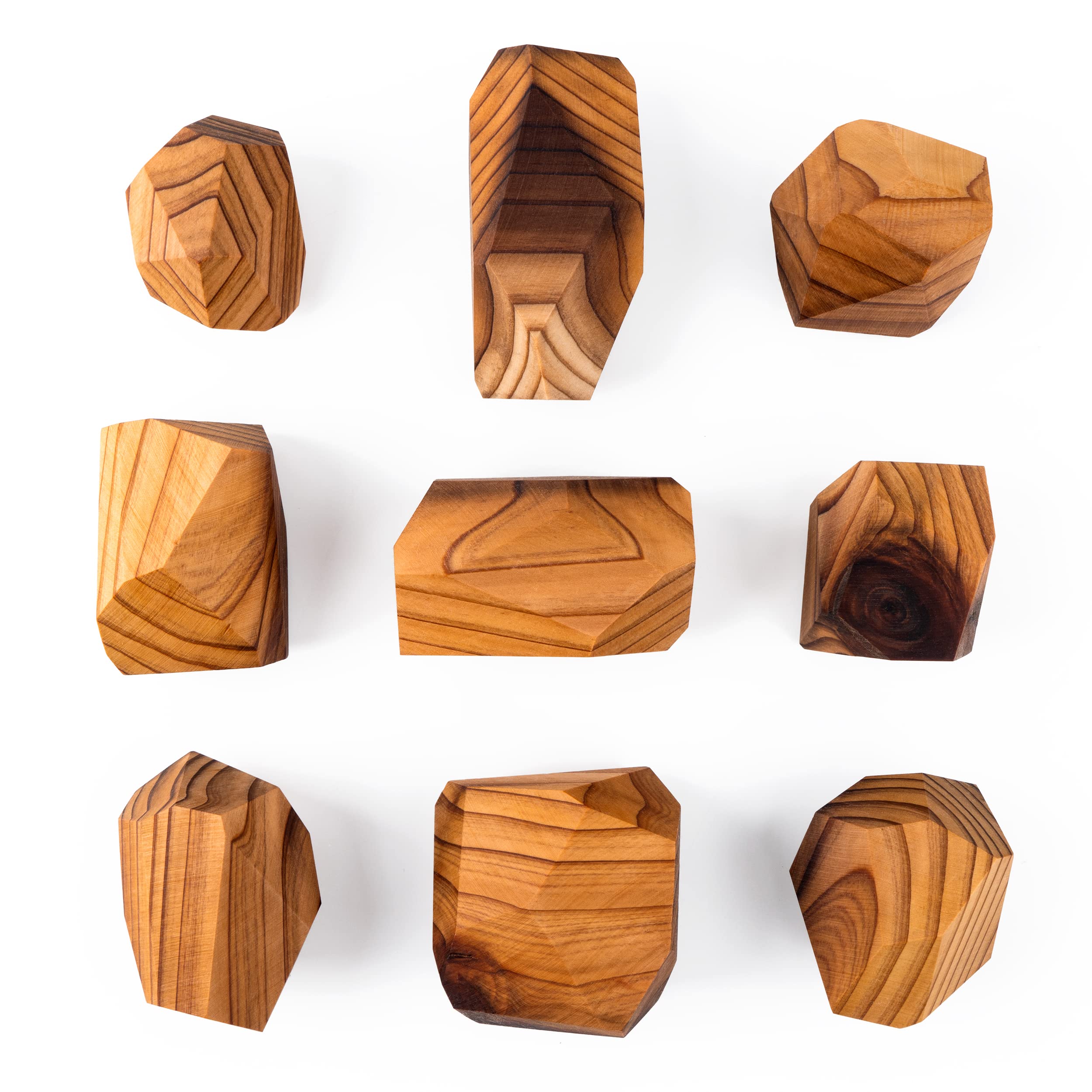 PERCHED Natural Cedar Stacking Rocks, Large Wooden Blocks, Montessori Puzzle Game, Toddler Toys For Classroom, Wood Balancing Stones Set (9 Pc)
