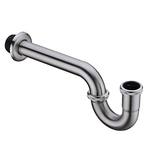Orhemus Brass P Trap, 1 1/4 Bathroom Basin Sink Waste Trap Drain Kit with Flange and Slip Joint Extension Tube Drain Tailpiece, Adjustable Height, Brushed Nickel Finish