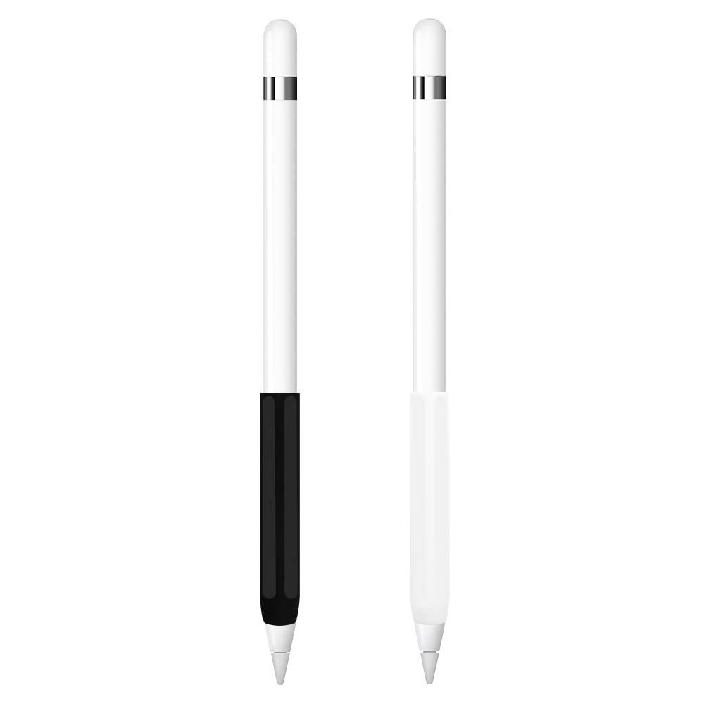 ProElife 2-Pack Slim Grip Holder Anti-rolling Silicone Protective Sleeve Cover for Apple Pencil 2nd & 1st Gen iPad Pro 12.9'' 11''/ iPad 10.9''2022 Stylus Accessory Kits (Black/White)
