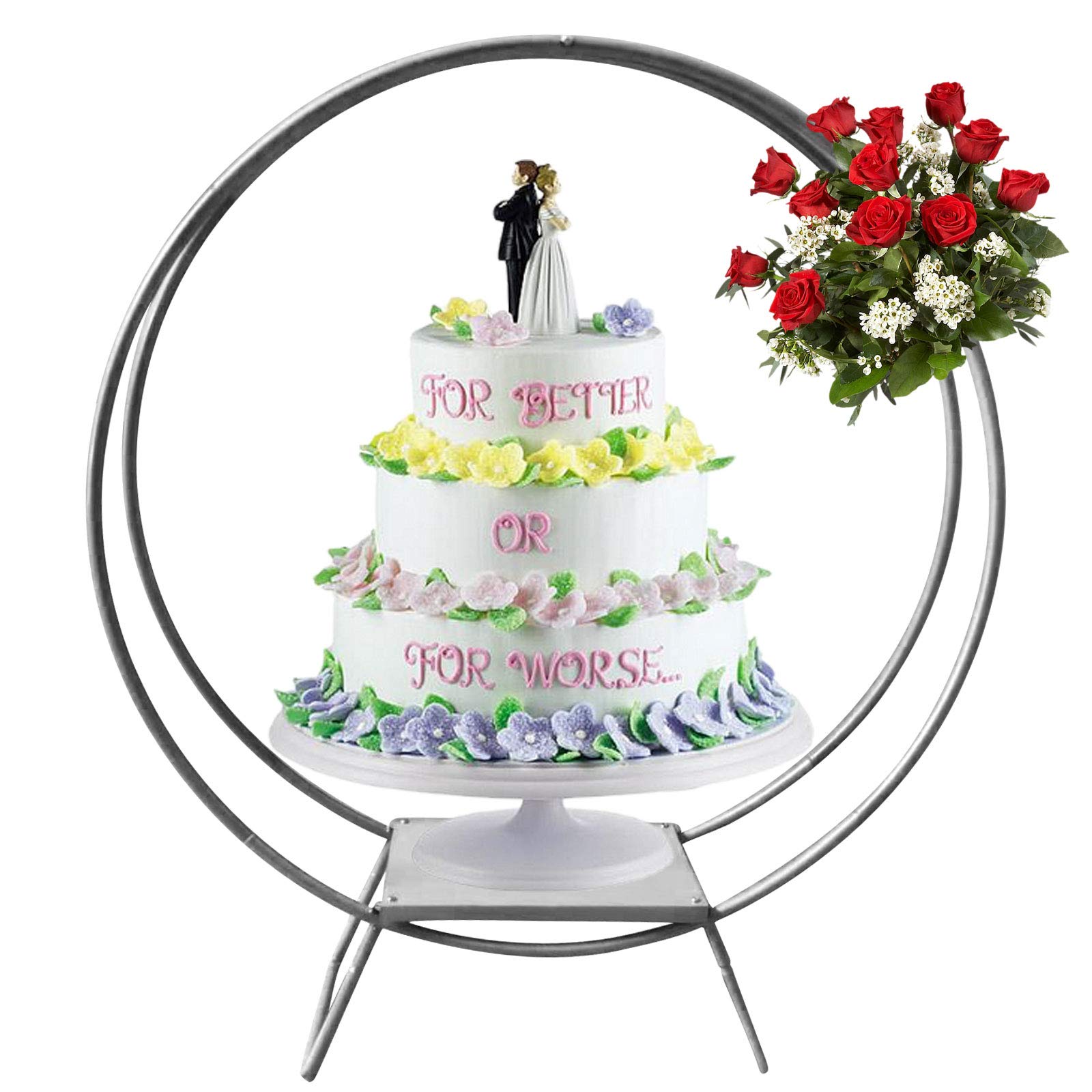LOYALHEARTDY Wedding Arch Cake Stand Metal Flower Stand Cupcake Holders Stand Dessert Display Decorative Background Wedding Reception Events Party Decorations (80CM/Silver-B)