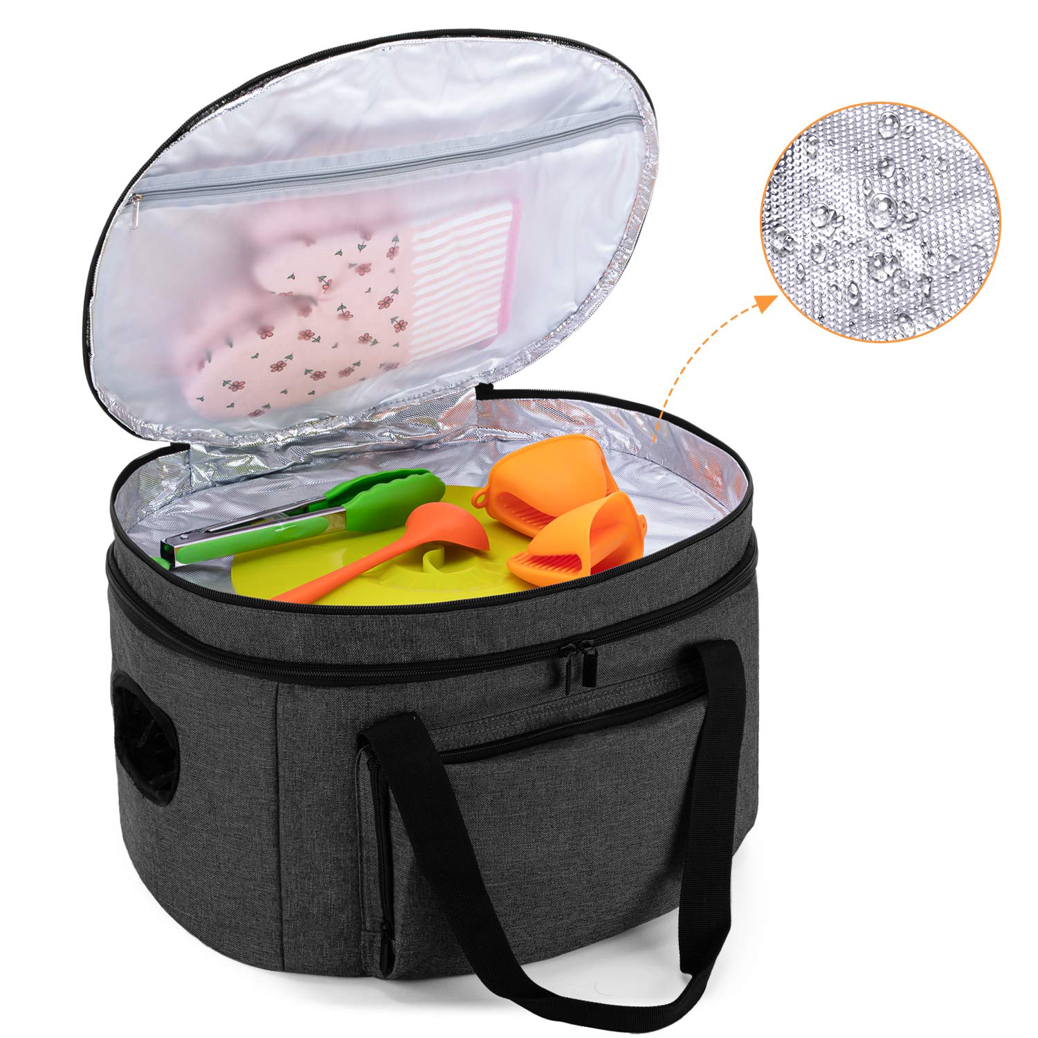 LUXJA Double Layers Slow Cooker Bag (with a Bottom Pad), Insulated Slow Cooker Carrier Fits for Most 6-8 Quart Oval Slow Cooker, Black (Bag Only)