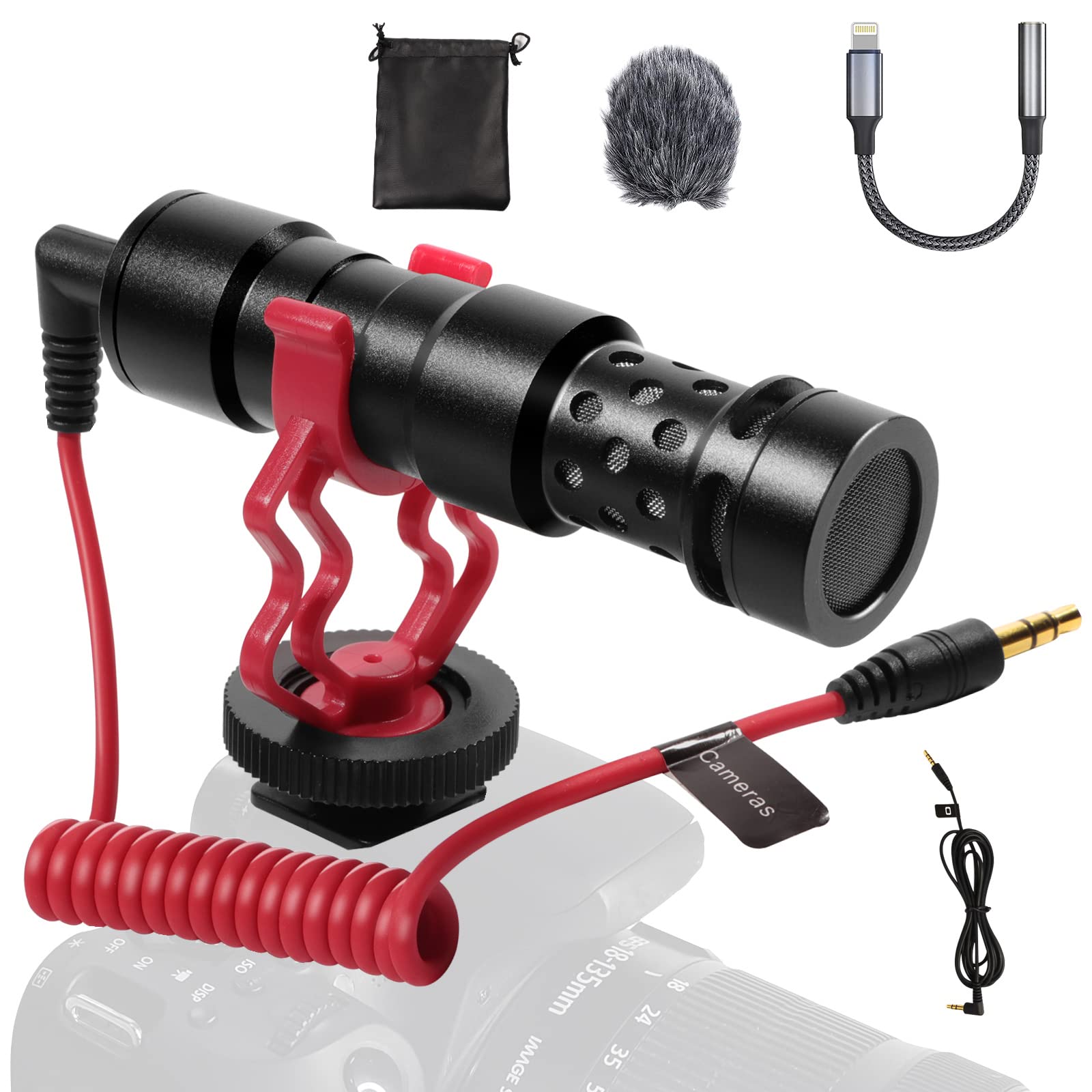 Professional External Video Microphone - Cardioid Condenser Directional Microphone with Shockmount for DSLR, iPhone, Android Smartphones, Shotgun Camera Recording Mic for Vlogging, YouTube, Podcast