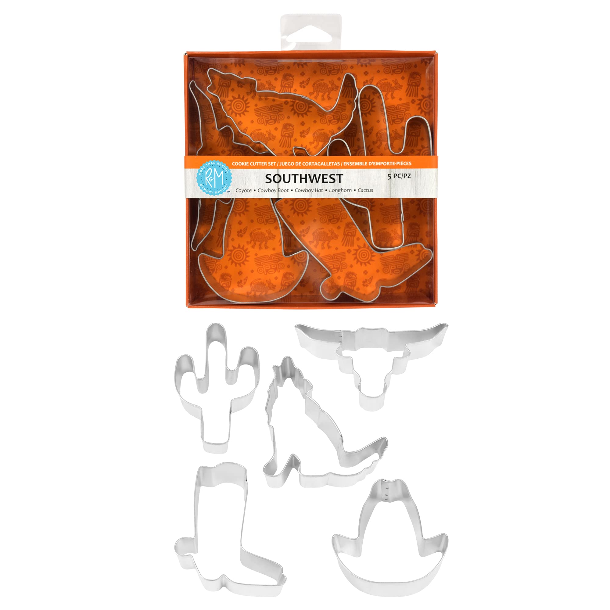 R&M International Southwest Cookie Cutters, Cactus, Coyote, Cowboy Boot, Hat, Longhorn, 5-Piece Set