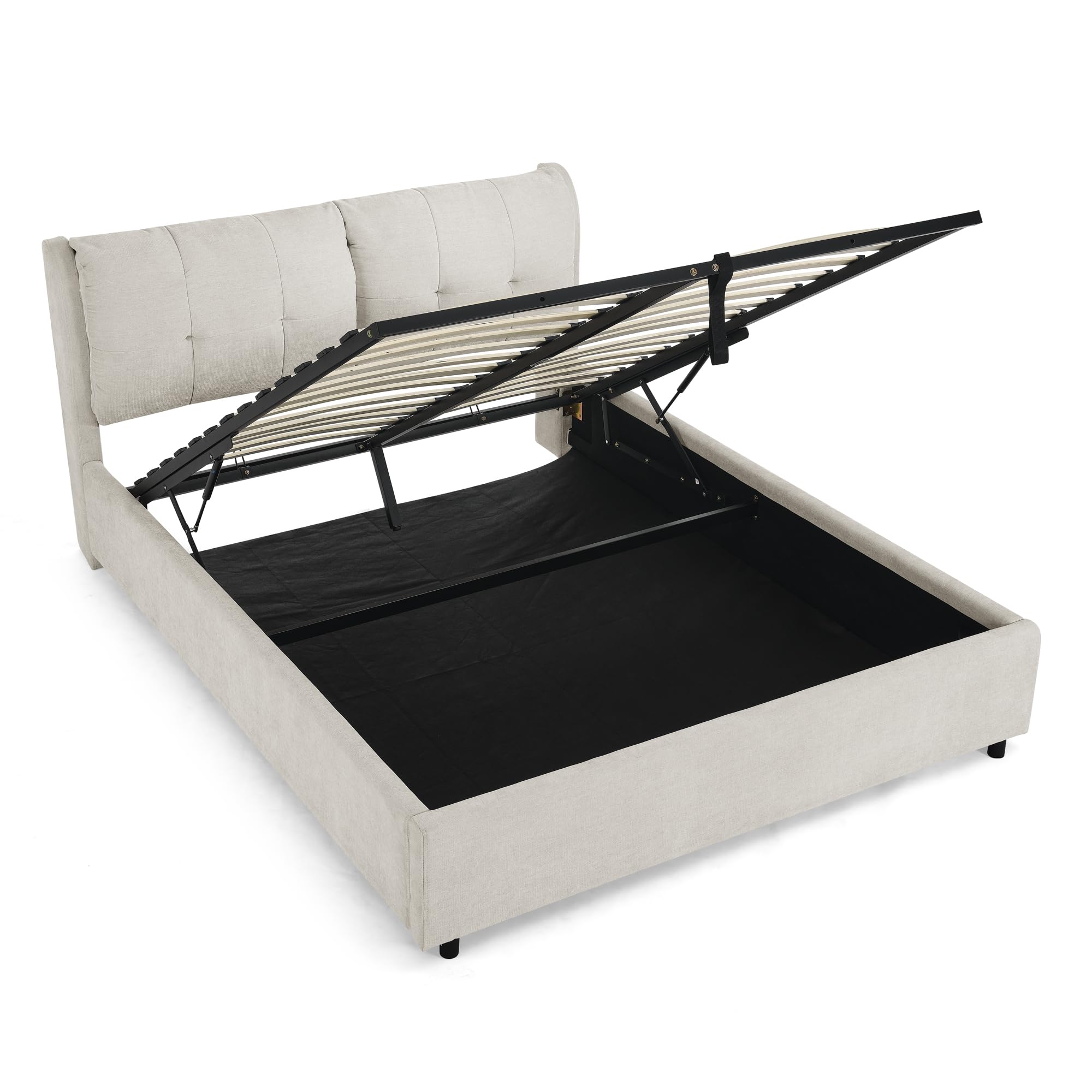 SmartEdge Lift Up Storage Bed Queen with Hydraulic Storage System, Queen Size Chenille Upholstered Platform Bed Frame with Soft Headboard, Wood Slats Support, No Box Spring Needed, Beige