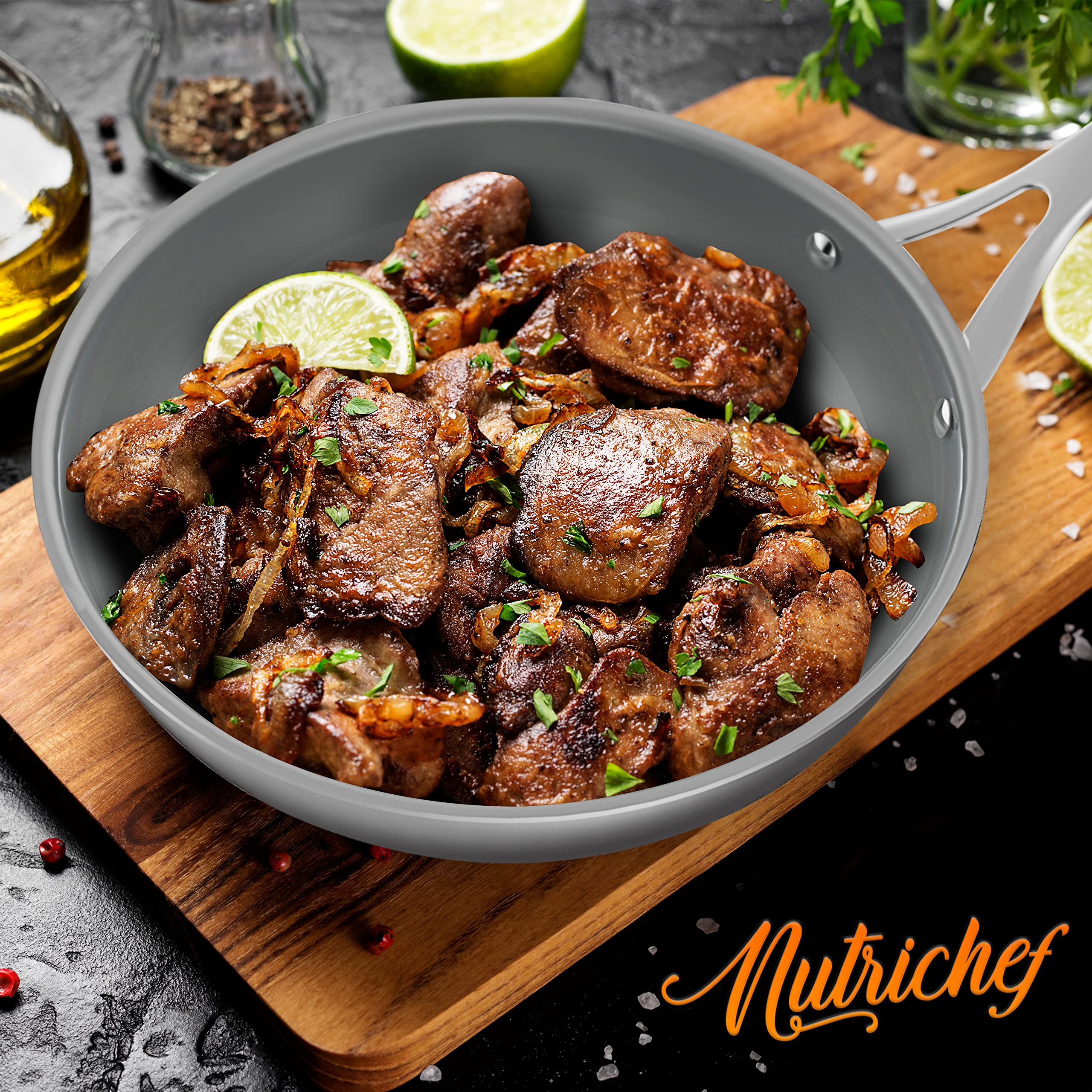 NutriChefKitchen Kitchenware Pots & Pans Set-12-Piece Set Clad Kitchen Cookware w/Steel Handles,Fry Pan Interior Coated w/Prestige Ceramic Non-Stick Coating,Stylish Kitchen Cookware,one size,NCSSX45