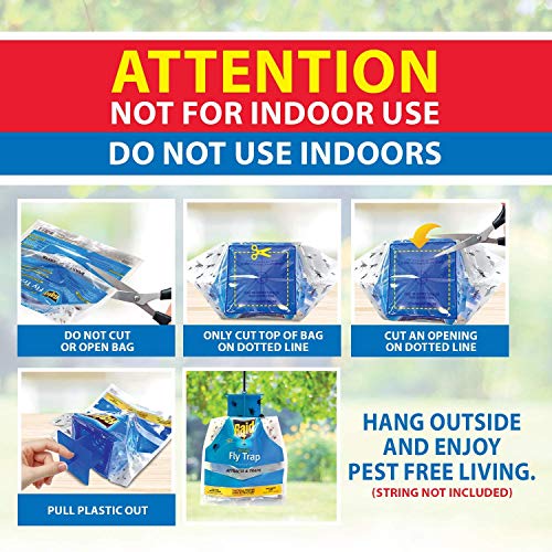 Raid Fly Trap (6-Pack), Outdoor Fly Trap, Disposable Fly Trap Bag, House Fly Trap with Food-Based Attractant