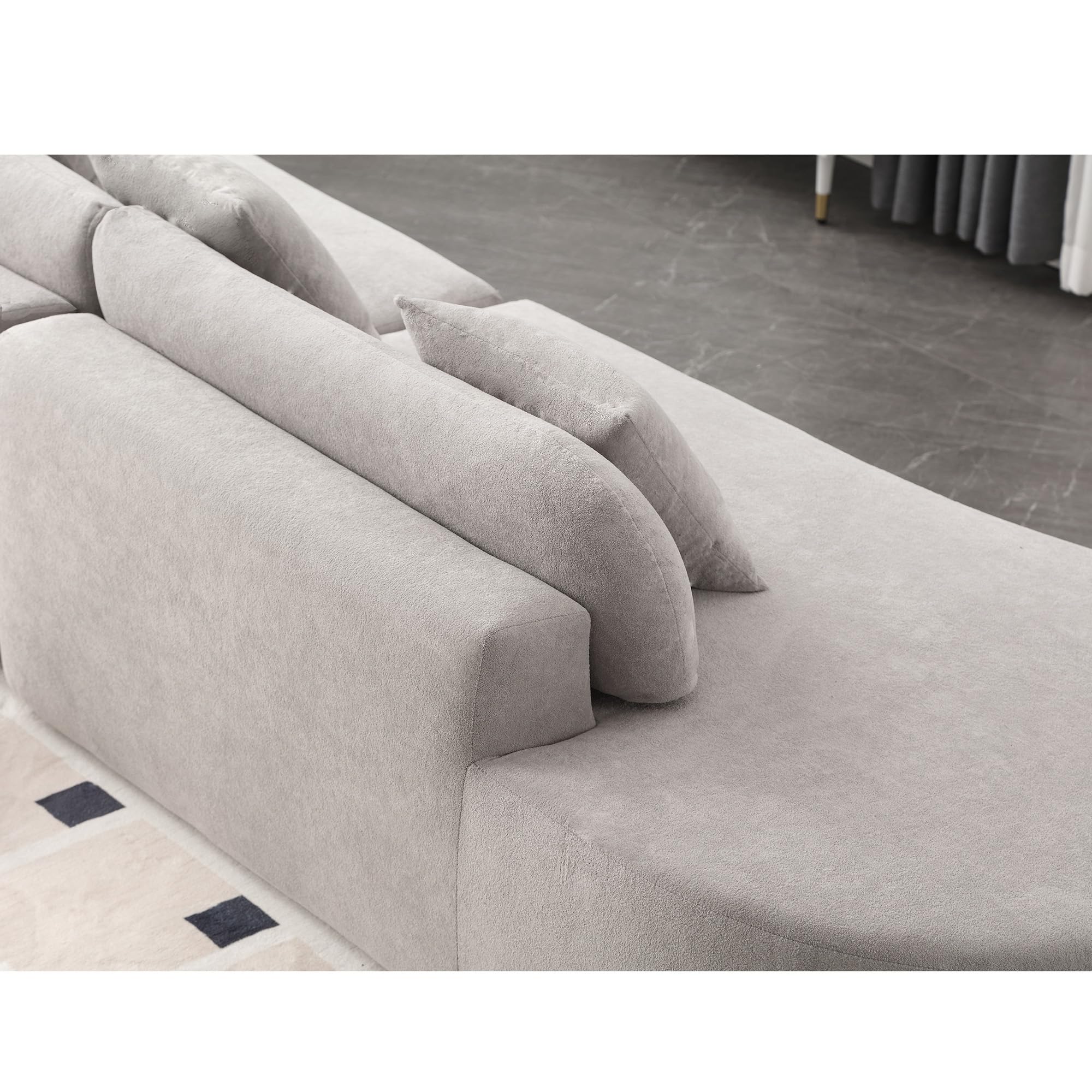 VnndeNest 130" Modular Sectional Sofa,Terrycloth Fabric Modern Minimalist Sofa, Comfy Upholstered Curved Sofa with 3 Pillows, Luxury 4 Seater Couch for Living Room, Apartment, Free Installation,Grey