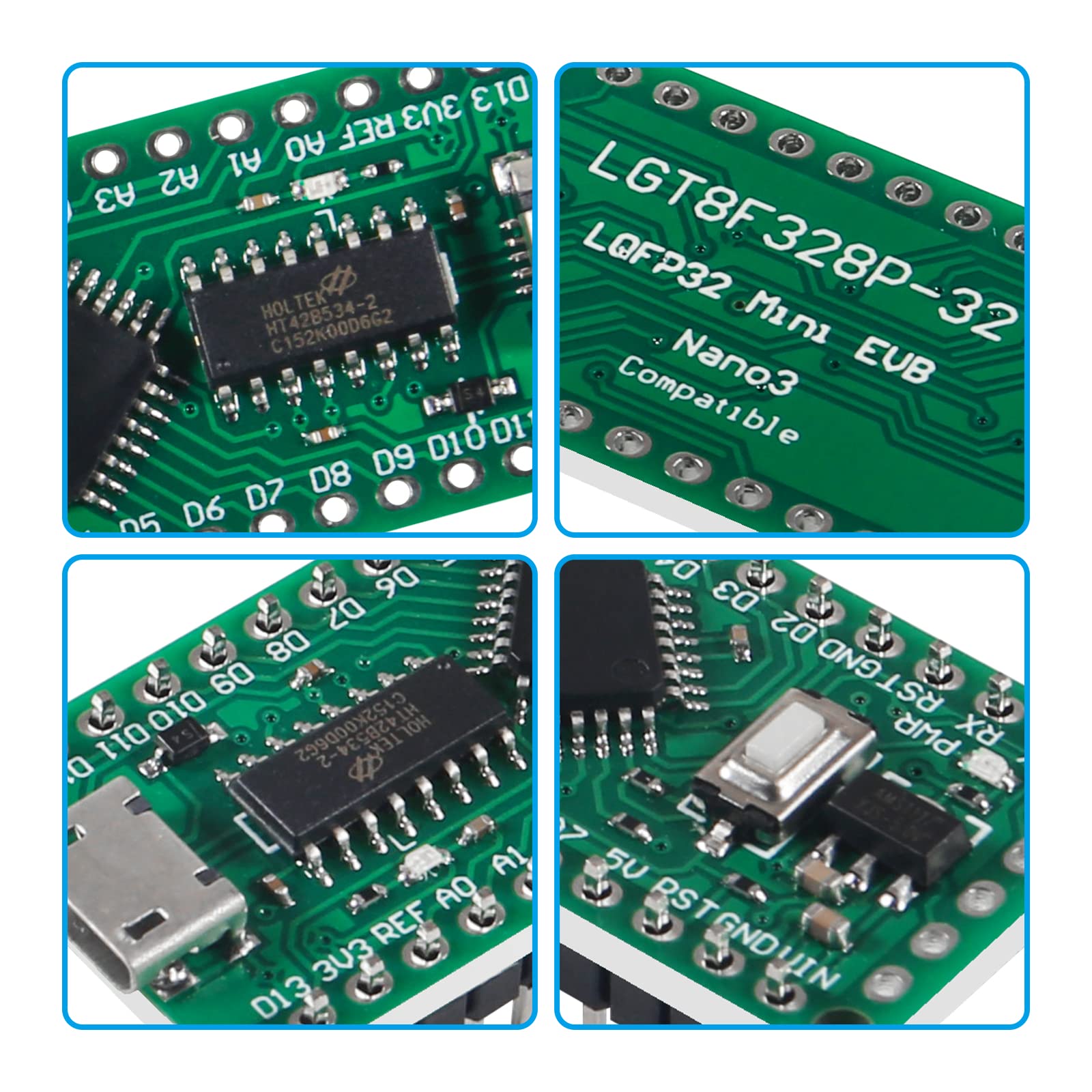 QCCAN 2pcs LGT8F328P LQFP32 MiniEVB HT42B534 Develope Board Replace Nano V3.0 ATMEGA328 Compatible for Arduino (LGT8F328P Type-C)