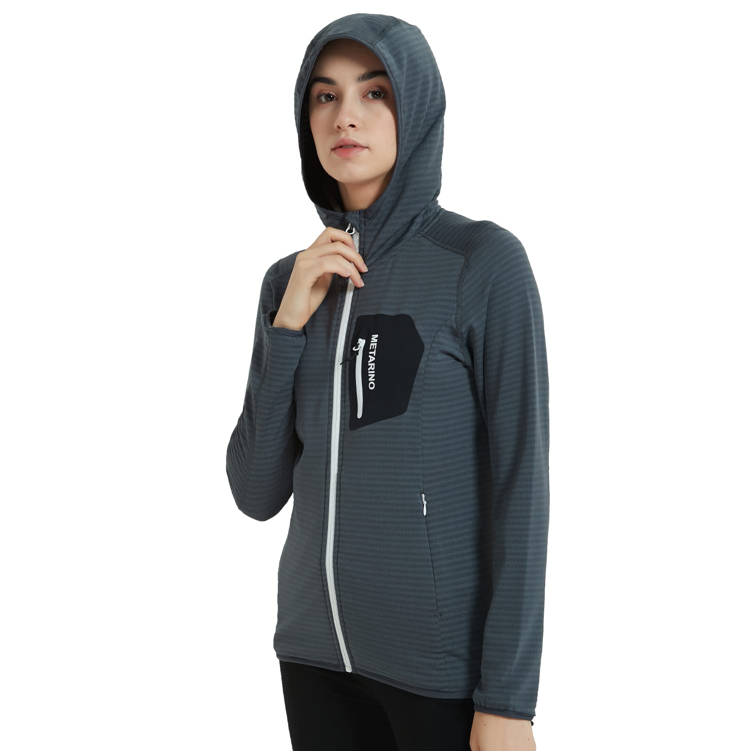 METARINO Womens Athletic Jacket Hooded Sweatshirt Full Zip Lightweight Track Active Hoodie Jacket for Workout,Running,Sports,Dark Grey,Medium (MATA-6327)
