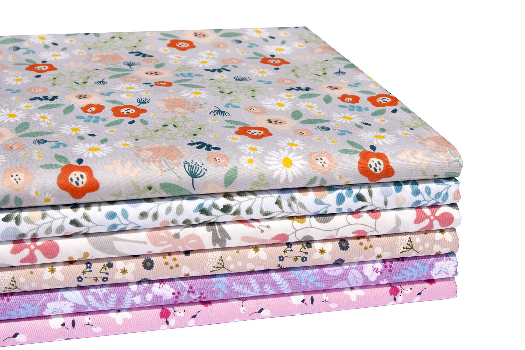 iEFUN 6PCS 20" x 22", 100% Cotton Fat Quarters Fabric Bundles, Quilting Fabric for Sewing Crafting (Floral A)