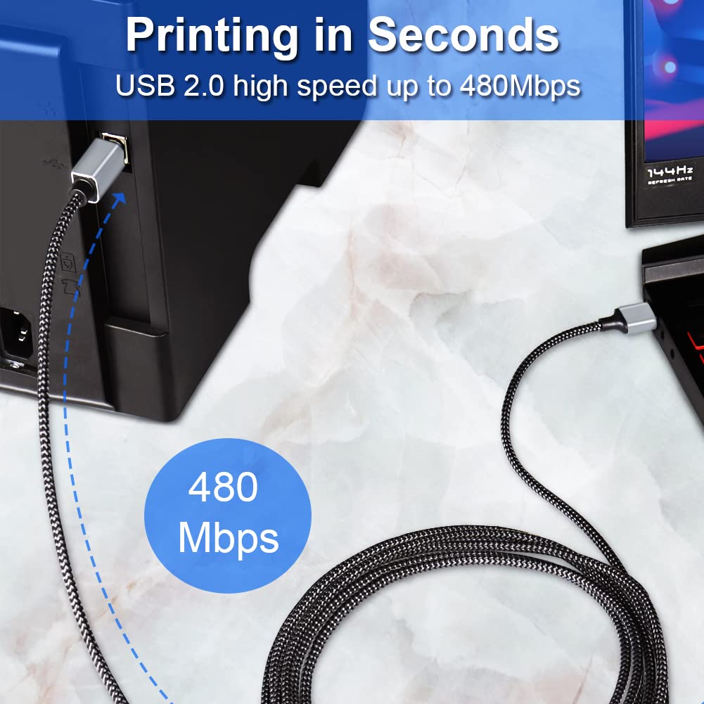 Naukay Printer Cable 10 FT, USB A to B Cable, 2.0 USB B Cable High-Speed Printer Cord High Speed Scanner Cord Compatible with HP, Canon, Dell, Lexmark, Xerox, Epson, Samsung and More, (Grey)