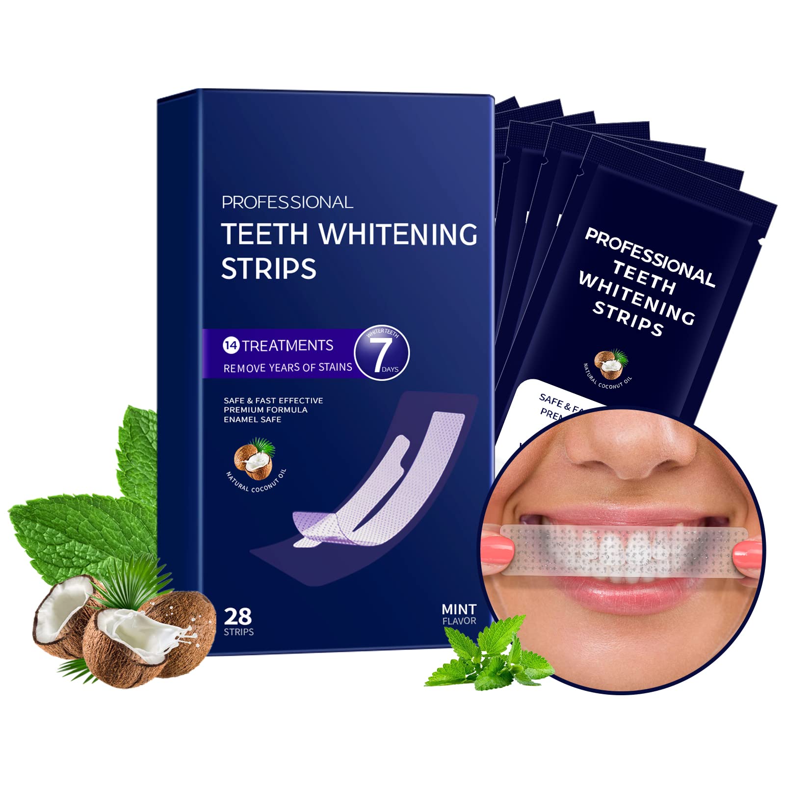 Qcyuui Professional Teeth Whitening Strips, Reduce Sensitivity 28 Pcs White Strips for Whitening, Dentist Formulated Blue