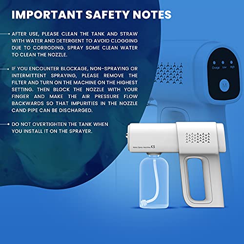 NORDMOND Professional Disinfectant Fogger Machine, Sanitizer Sprayer. Electrostatic ULV Atomizer & Cordless Handheld Nano Steam Gun β Rechargeable Spray Gun with Blue Light for Touchless Sanitization