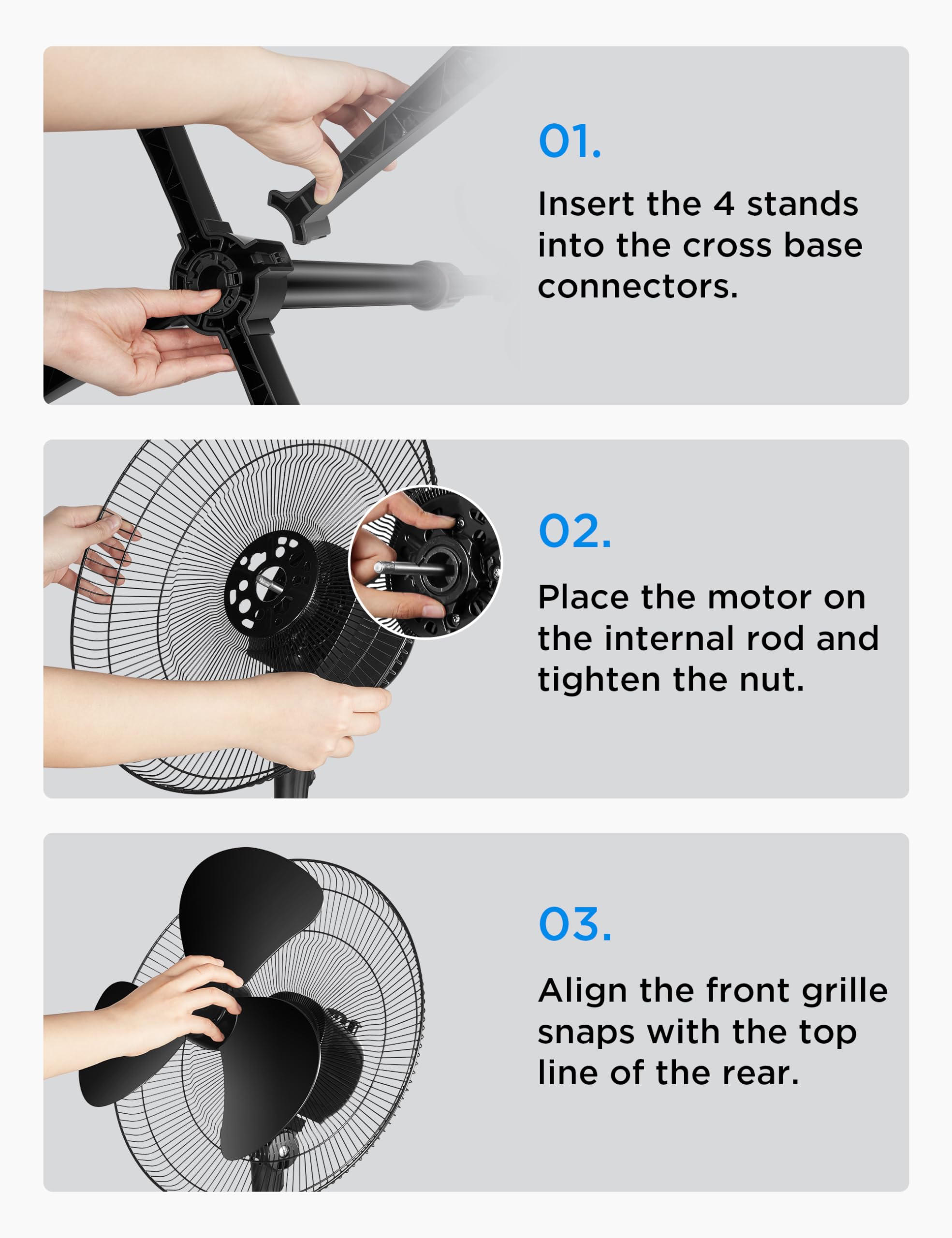 PELONIS 16ββ Pedestal Stand Up Oscillating Fan with 3 Speeds Settings Ultra Quiet Adjustable Heights for Bedroom, Living Room, Home and Office 2 Packs Black
