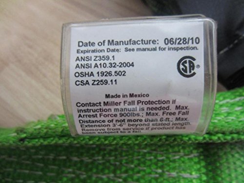 Honeywell 913B/6FTGN Miller by 6' BackBiter Heavy Duty Polyester Web Single-Leg Tie-Back Lanyard With (1) Locking Snap Hook, (1) Locking 5K Snap Hook And SofStop Shock Absorber, 15.34 fl. oz.
