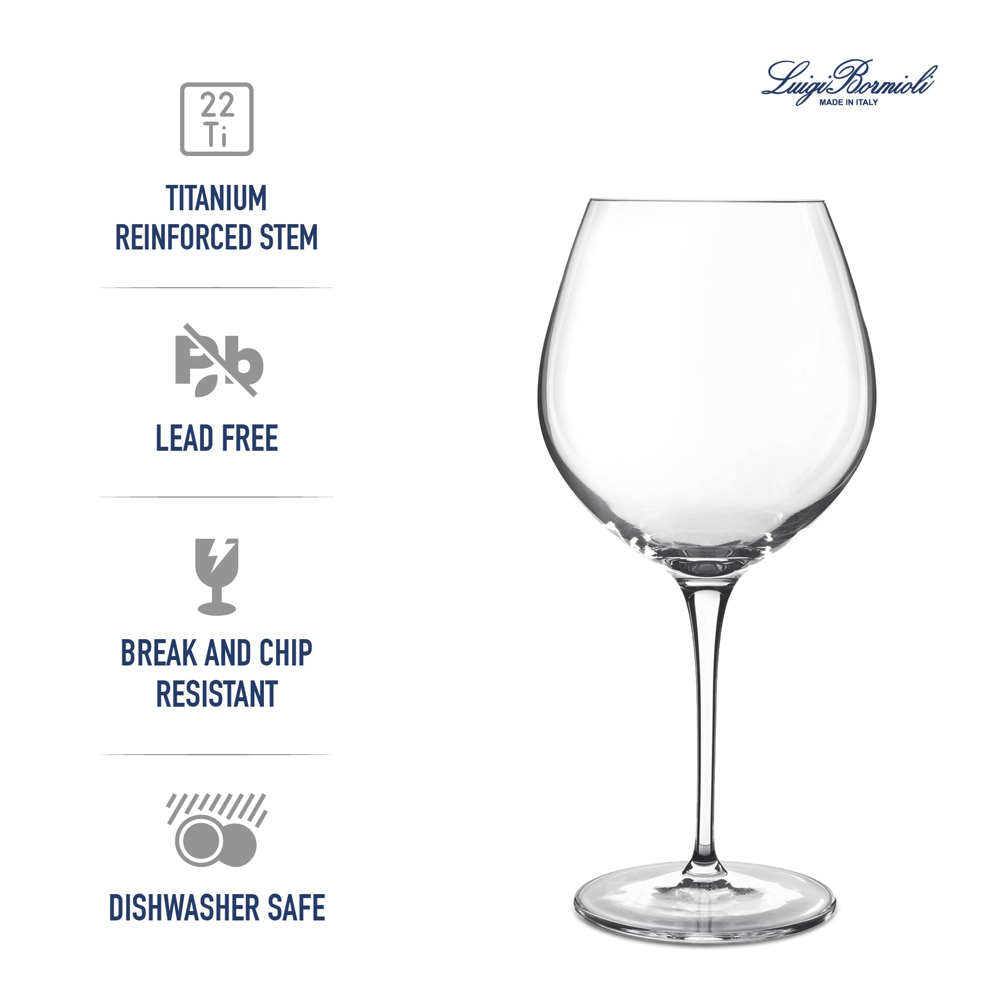 Luigi Bormioli Crescendo 22.25 Ounce, Bourgogne Wine Glasses, Set Of 4, Crystal SON-hyx Glass, Made In Italy.